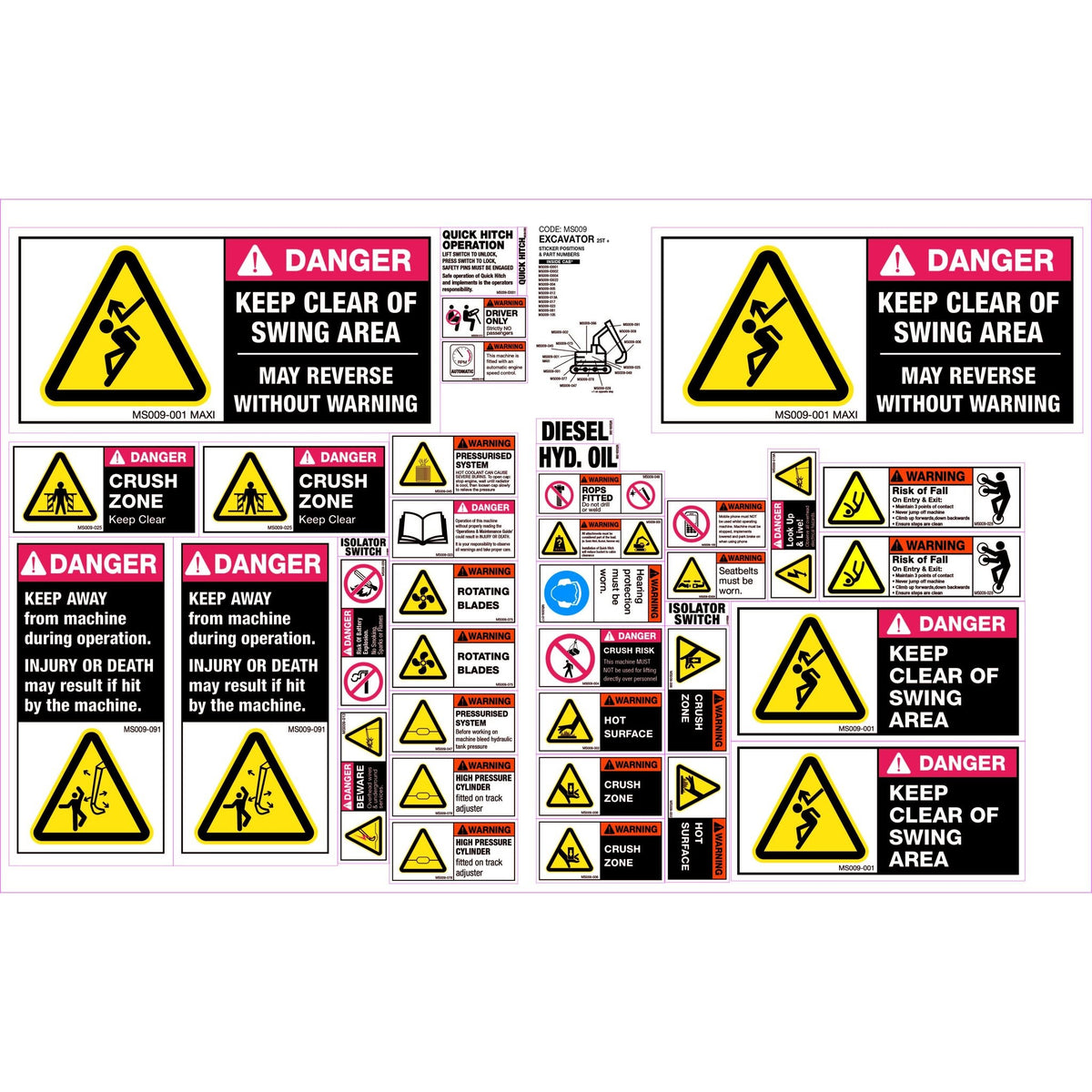 Machinery Safety Sticker/Decal Set, Excavator 25T+