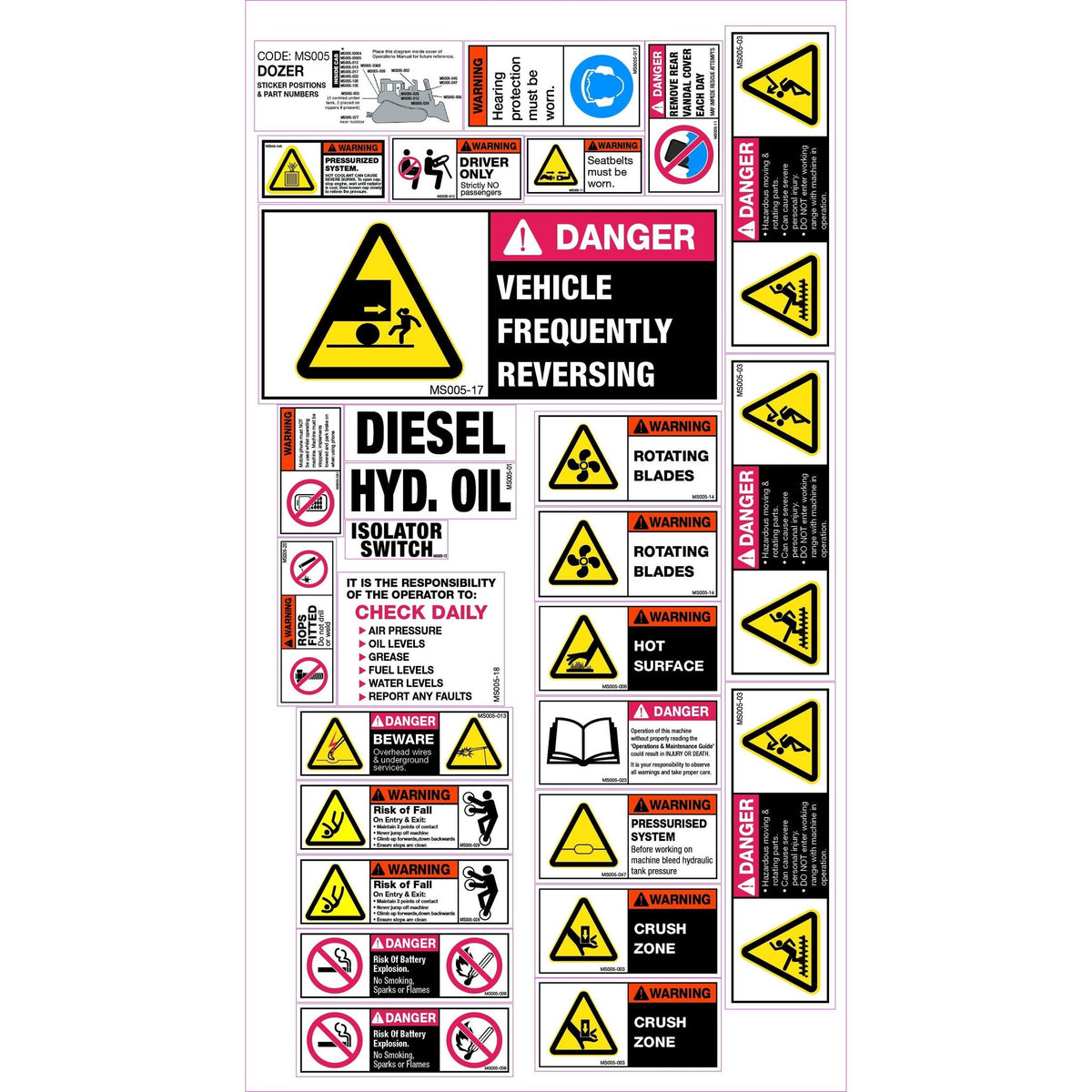 Machinery Safety Sticker/Decal Set, Dozer | Proactive