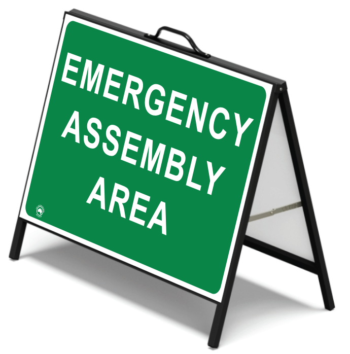 Emergency Assembly Area Sign on A-Frame