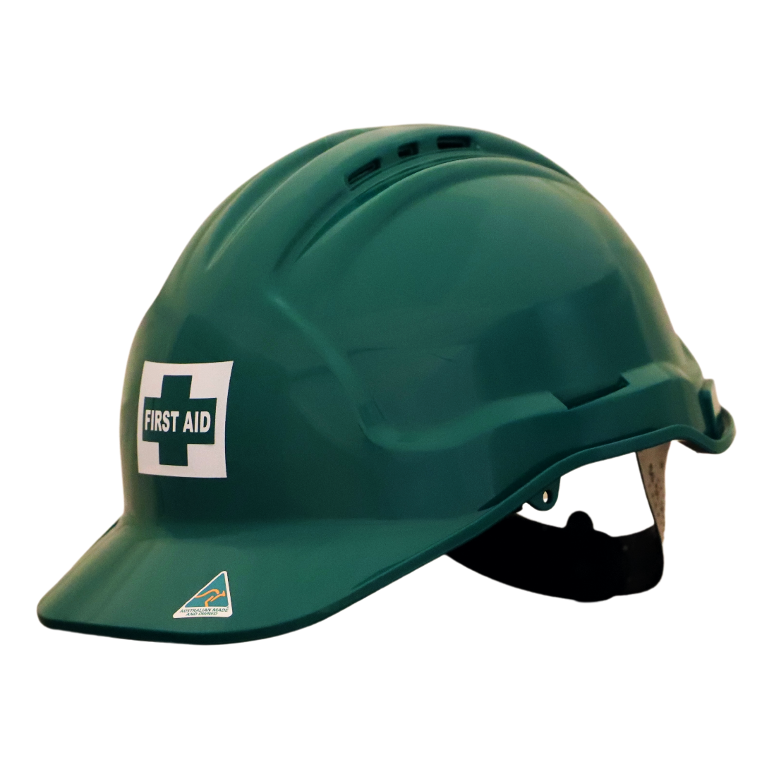 Green First Aid Officer Hard Hat | Proactive Group Australia