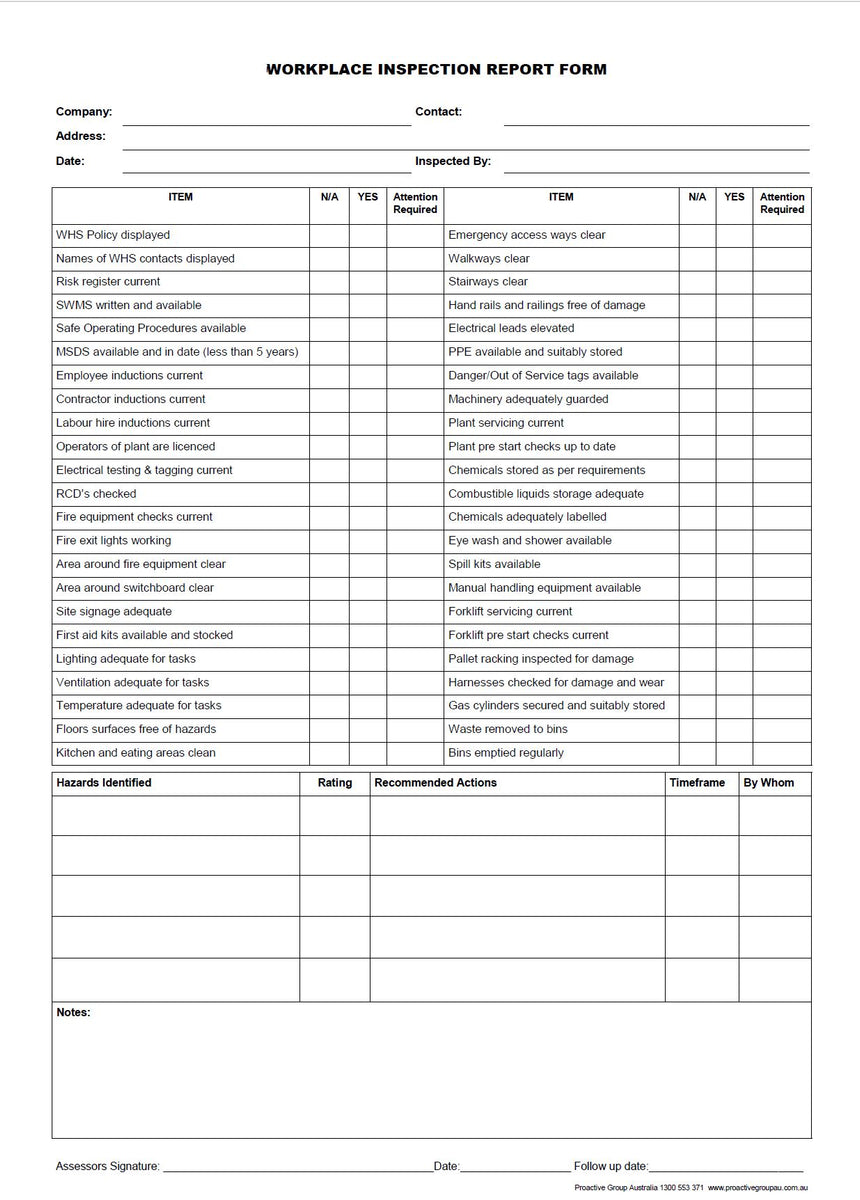 Workplace Inspection Report Book