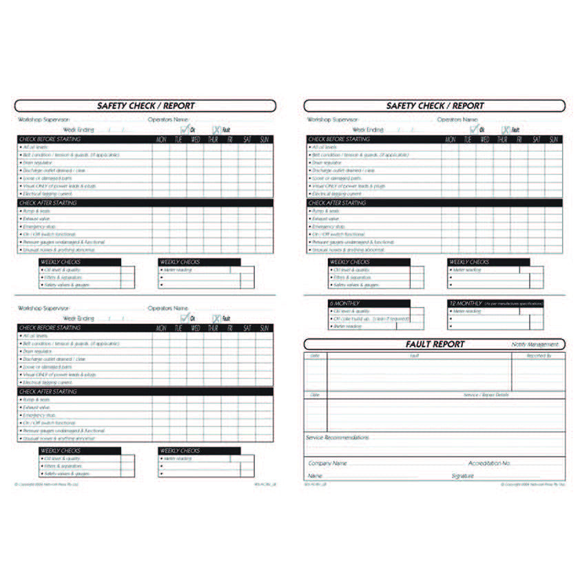 Air Compressor & Receiver Vessels Safety Check Logbook