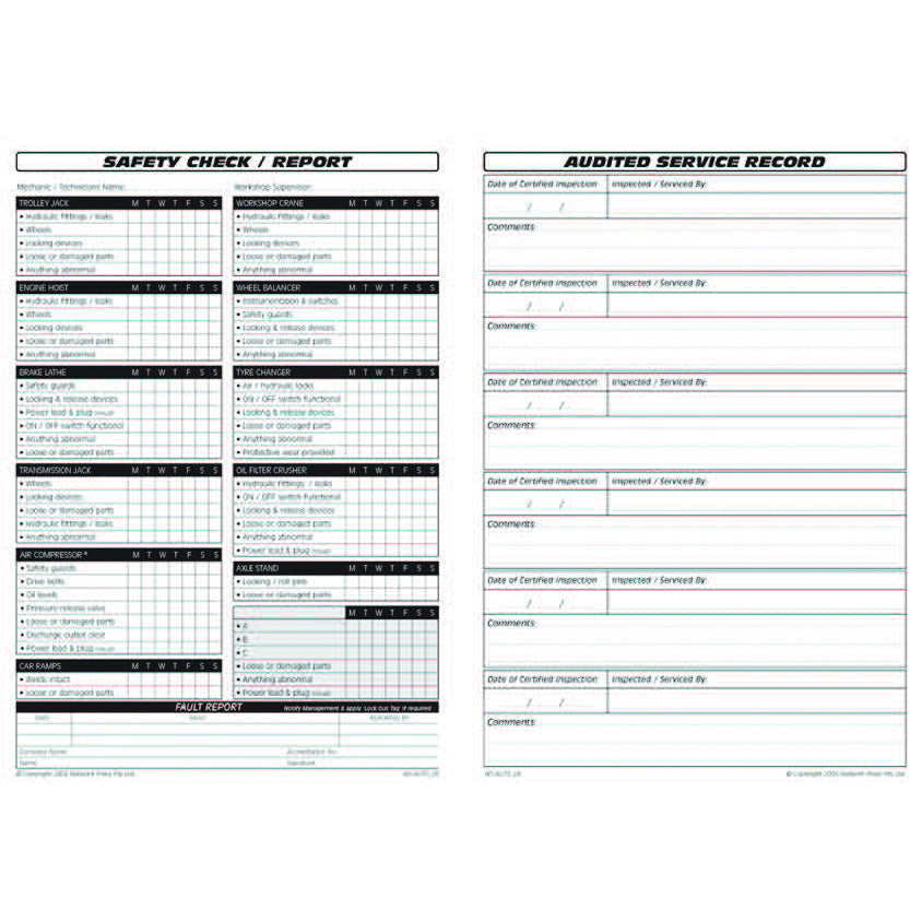 Automotive Workshop Tools & Equipment Maintenance Logbook