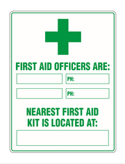 First Aid Officers Are: Sign Metal 450x300mm