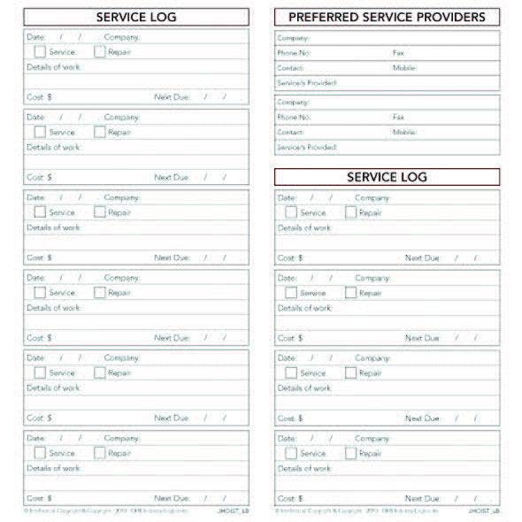 Genie Hoist Pre Start Safety Checklist and Maintenance Logbook