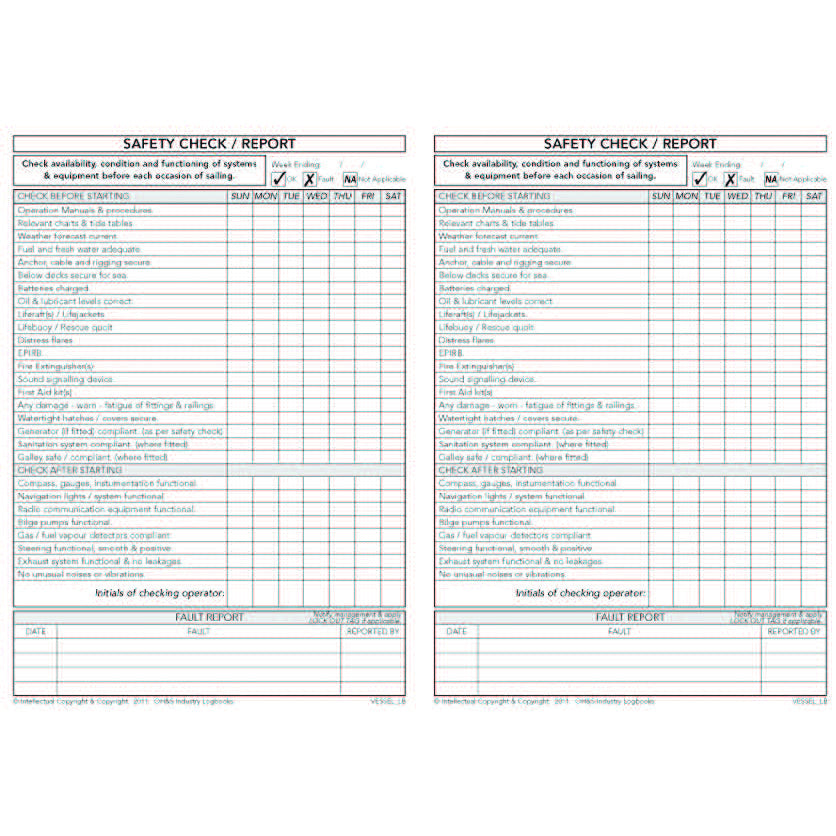 Marine Vessel Pre Start Safety Check & Maintenance Logbook