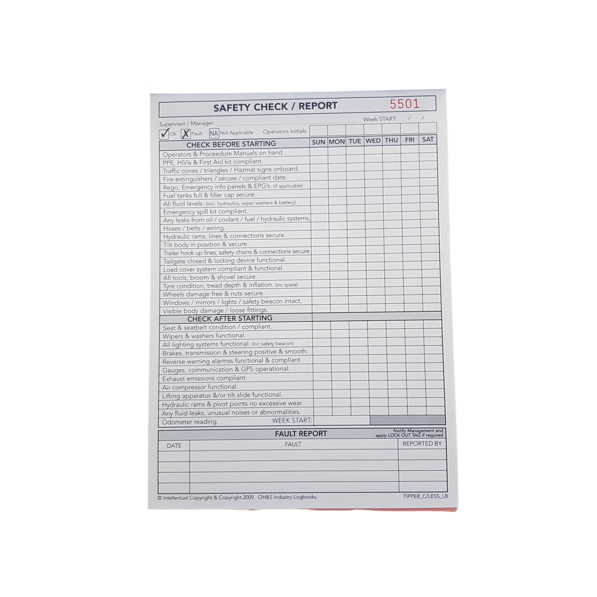 Tipper Truck 'Duplicate' Pre Start & Maintenance Logbook