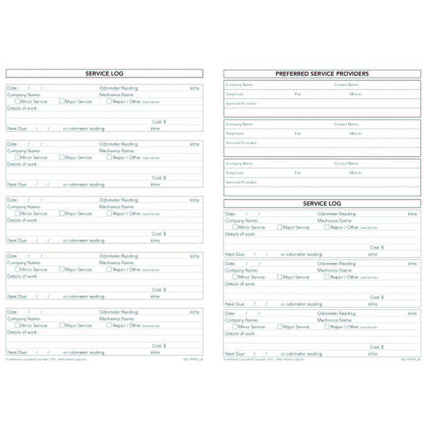Tipper Trucks Pre Start Safety & Maintenance Check Logbook